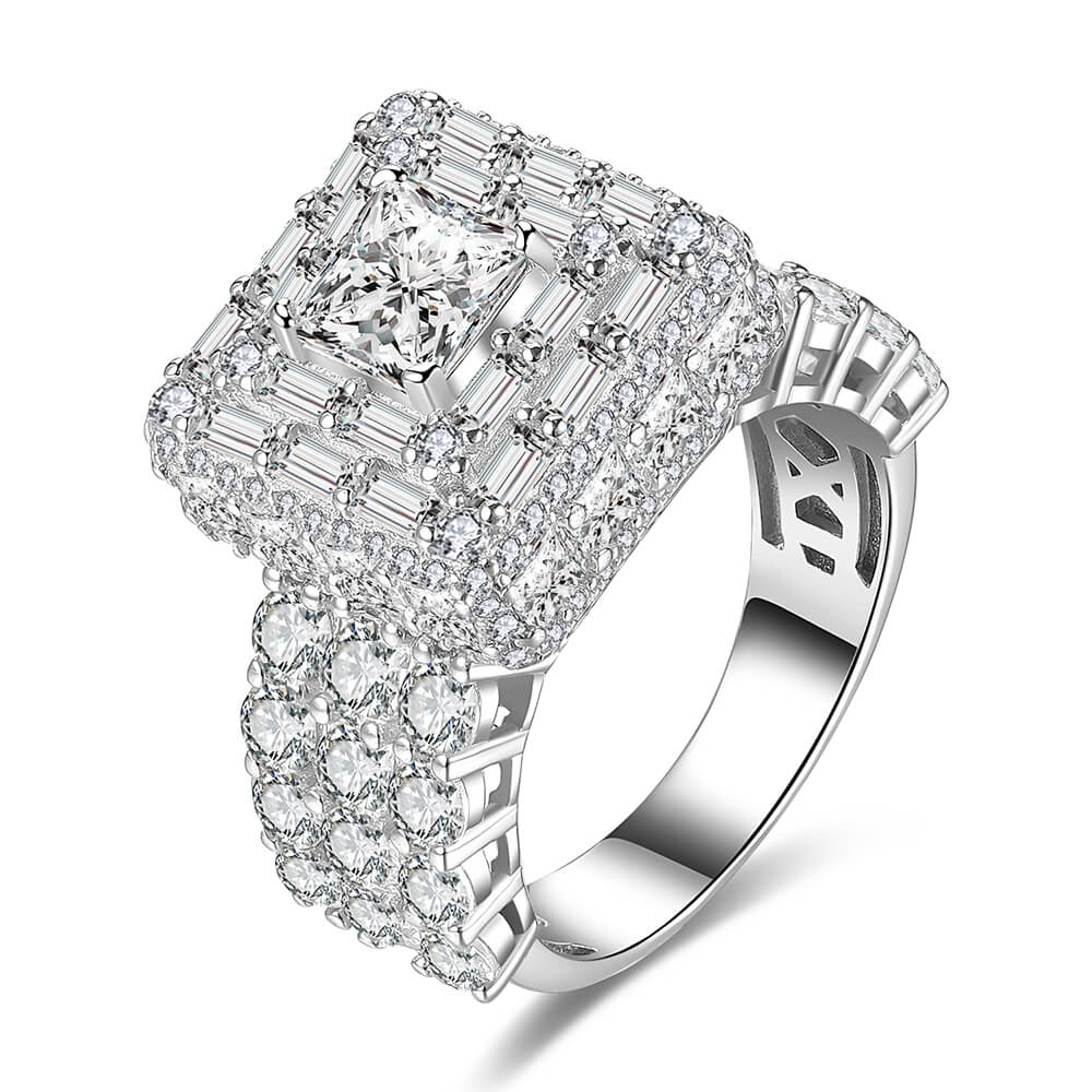 White Cubic Zirconia Platinum Over Sterling Silver Ring - Jewepiter