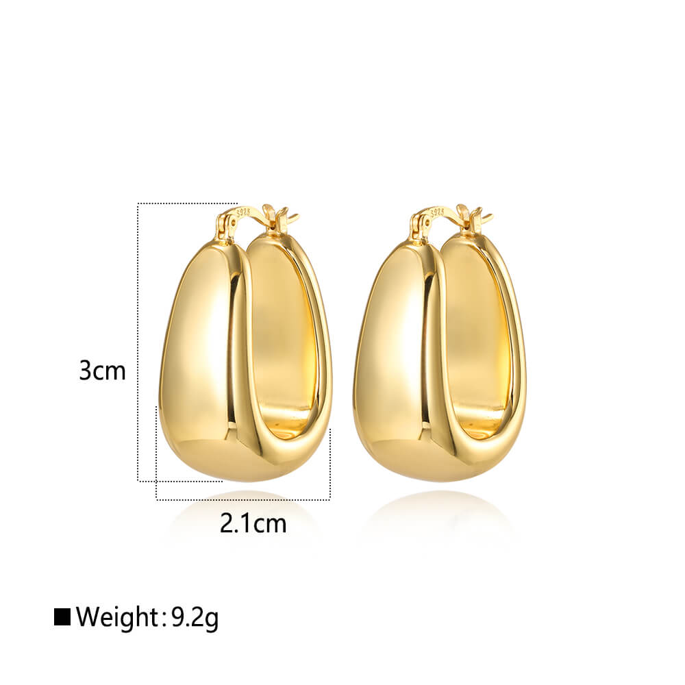 925 Sterling Silver Hollow Earrings Bold Oval Hoop